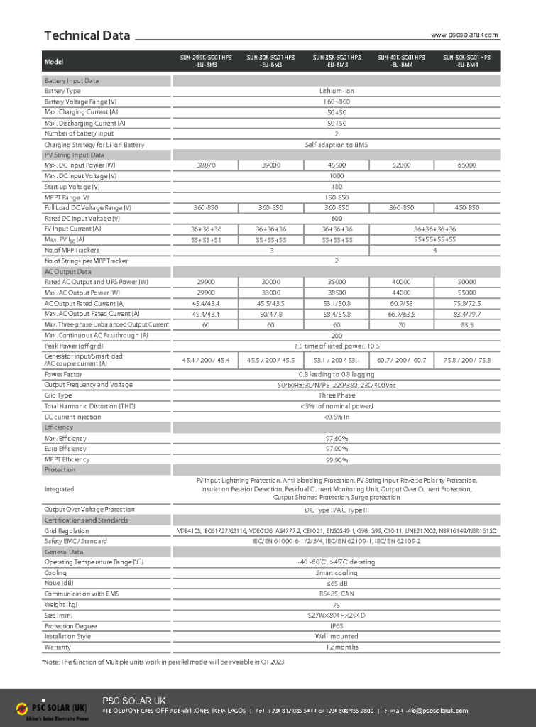 ONDULEUR SOLAIRE HYBRIDE INTELLIGENT AI 3 PHASES SUN 40KVA/48V - PSC ...